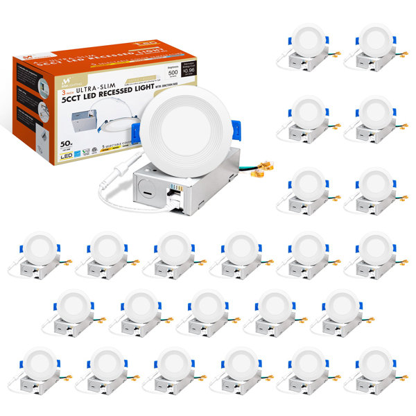 MW LIGHTING 3 Inch Canless 5 Selectable Color Temperature Baffle Round LED Ultra-Slim Downlight ...